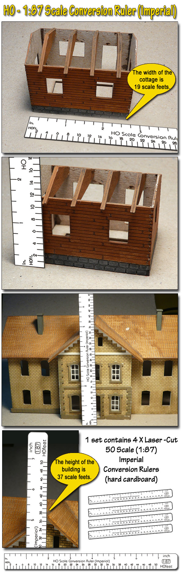 4 X HO 1:87 Scale Conversion Ruler Imperial SHIPS FREE! | eBay